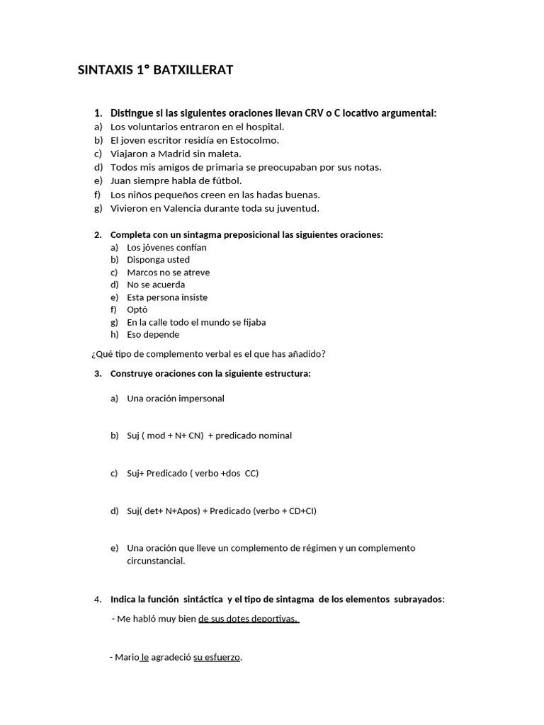 Ejerccicios Sintaxis Simple | PDF