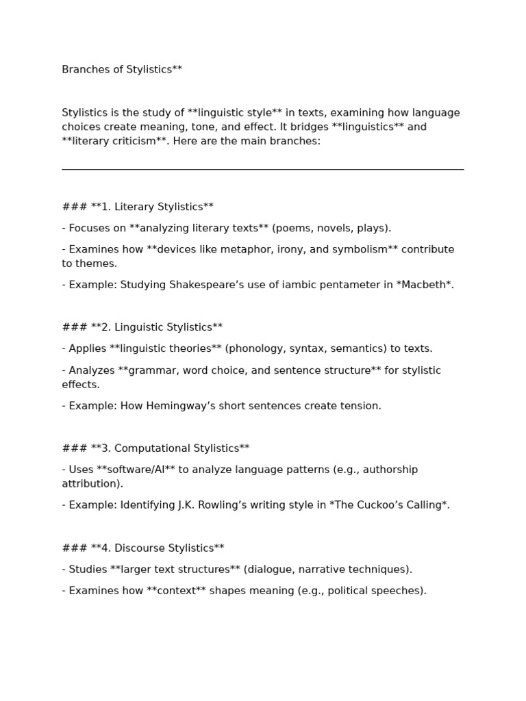 Branches of Stylistics. | PDF