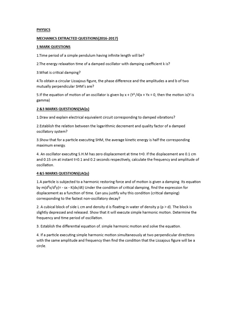 Phy Pyqs 2016-2017 | PDF