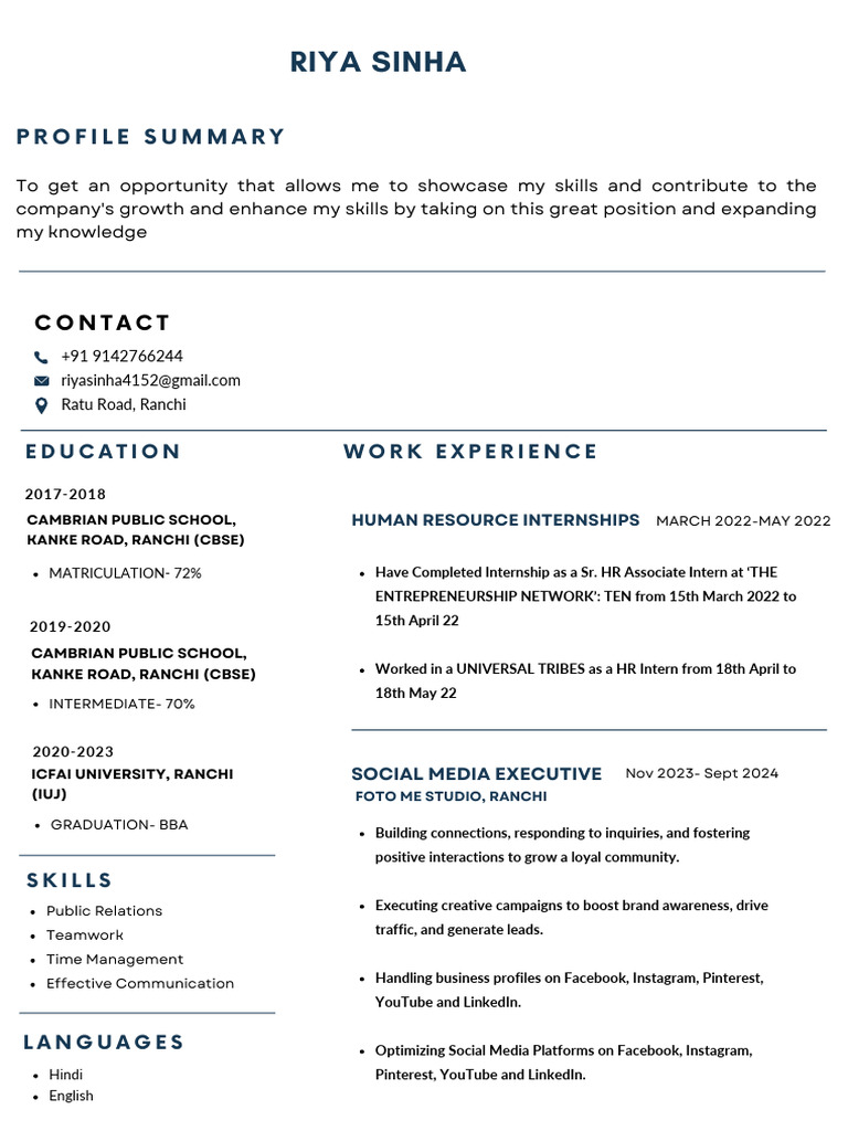 Riya's Resume | PDF