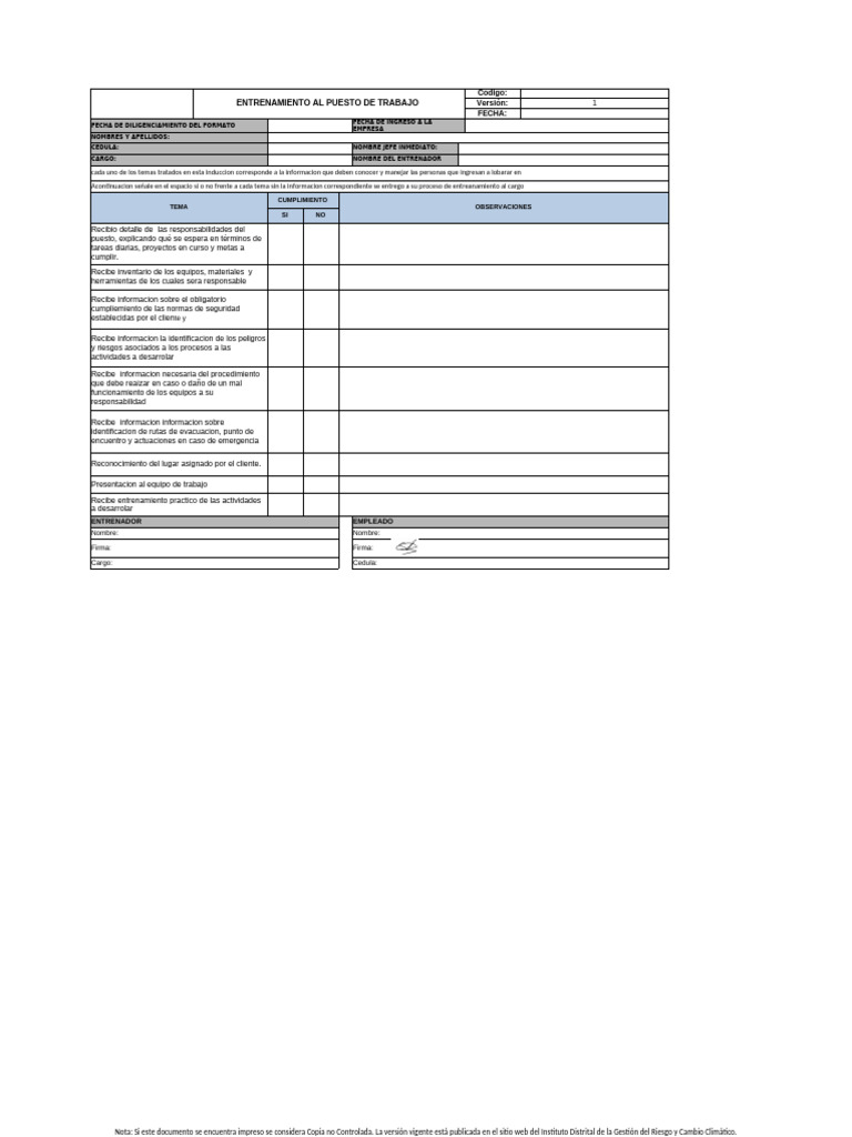 5.INNPRO-ADM-FO-006 FORMATO DE ENTRENAMIENTO AL PUESTO DE TRABAJO Ok | PDF