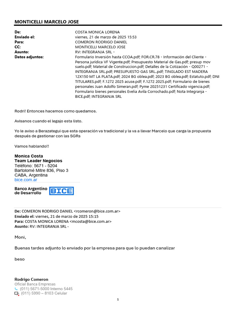 Mail Ingreso Operación (CONFIABLES SGR + CRECER SGR) | PDF | Edad de ...