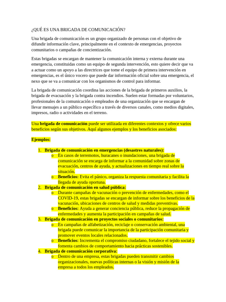 Funciones De La Brigada De Comunicación Pdf Comunicación Información
