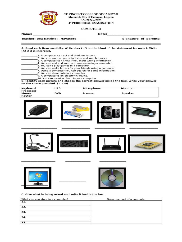 St. Vincent College Computer Exam 2024 | PDF