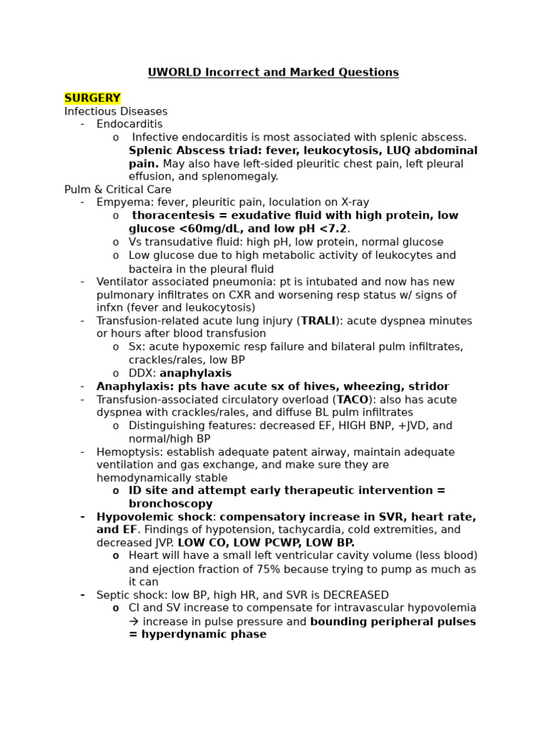 UWORLD Incorrect and Marked Questions | PDF | Heart Failure | Heart