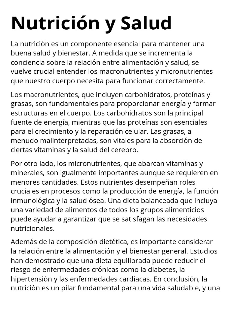 Nutrición Esencial para la Salud Optimal | PDF