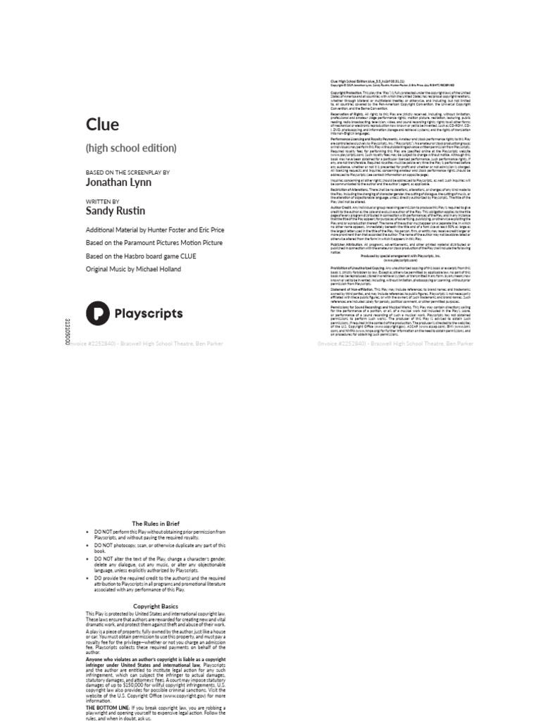 Clue On Stage HS Edition | PDF | Copyright | Copyright Infringement