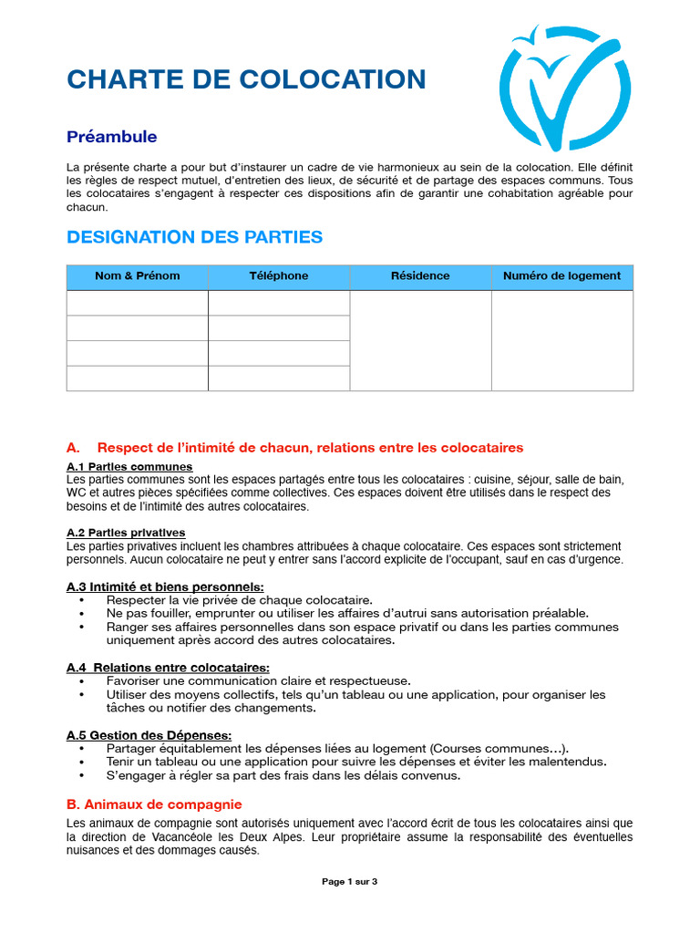 Charte Colocation - Projet | PDF
