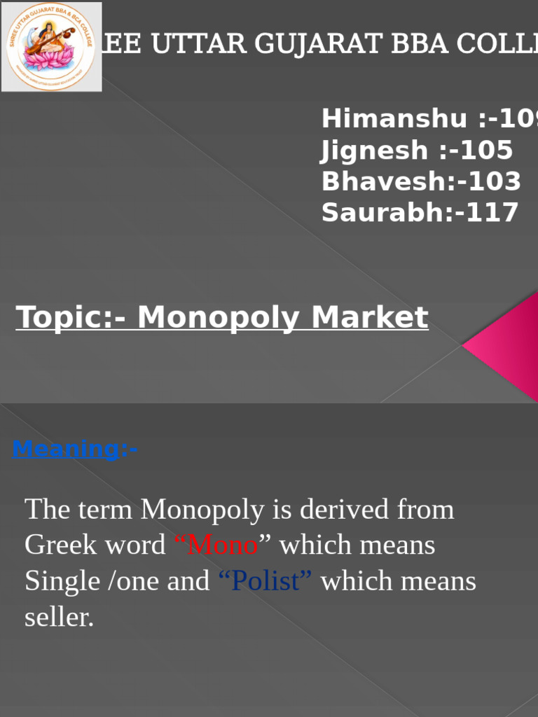 Understanding Monopoly Markets: Key Features | PDF