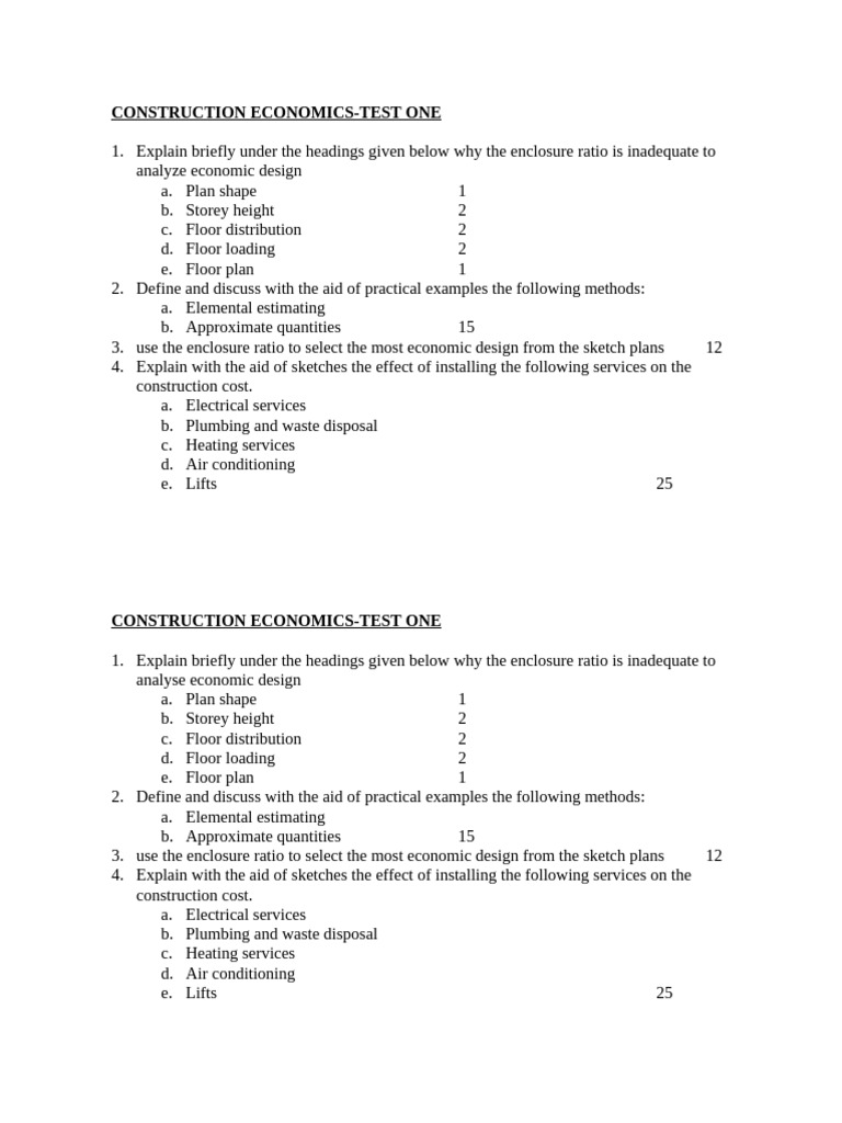 Construction Economics Test Overview | PDF