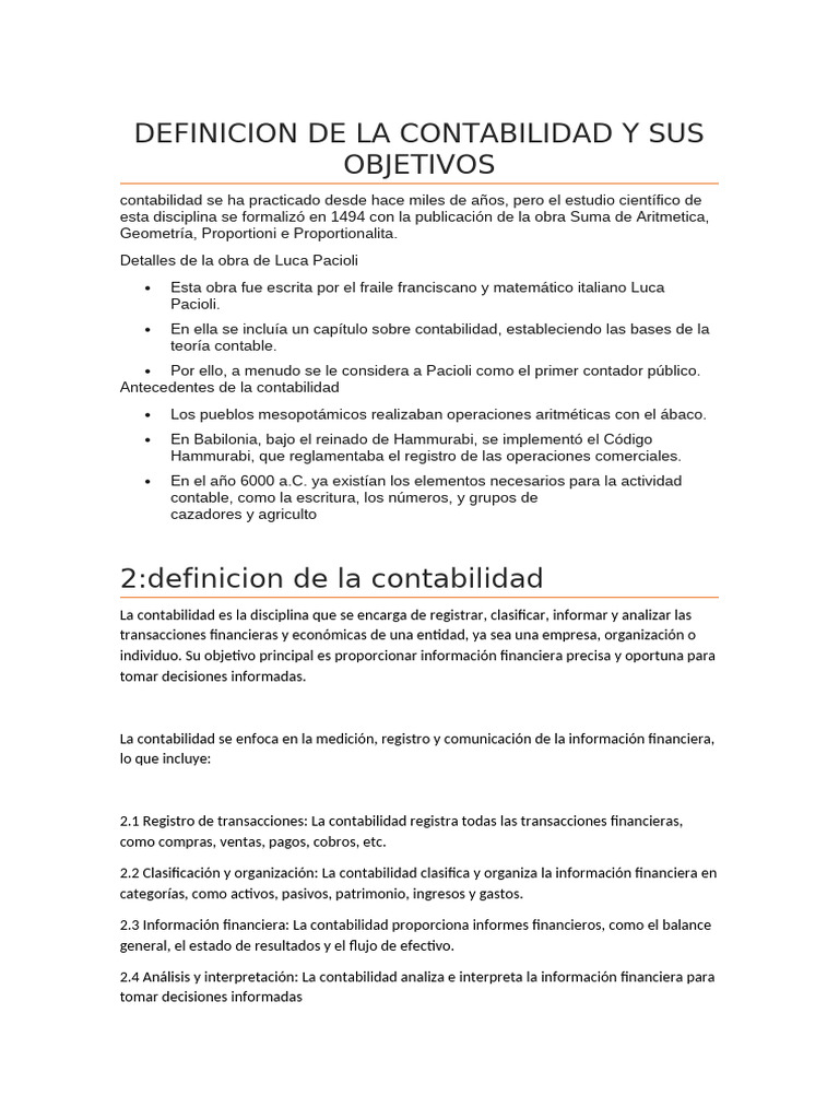 Definición de La Contabilidad y Objetivos de La Contabilidad | PDF ...