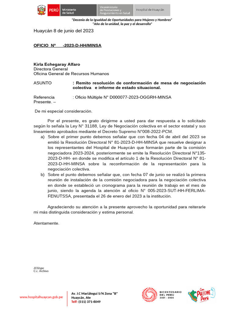 Oficio. Convenio Colec | PDF