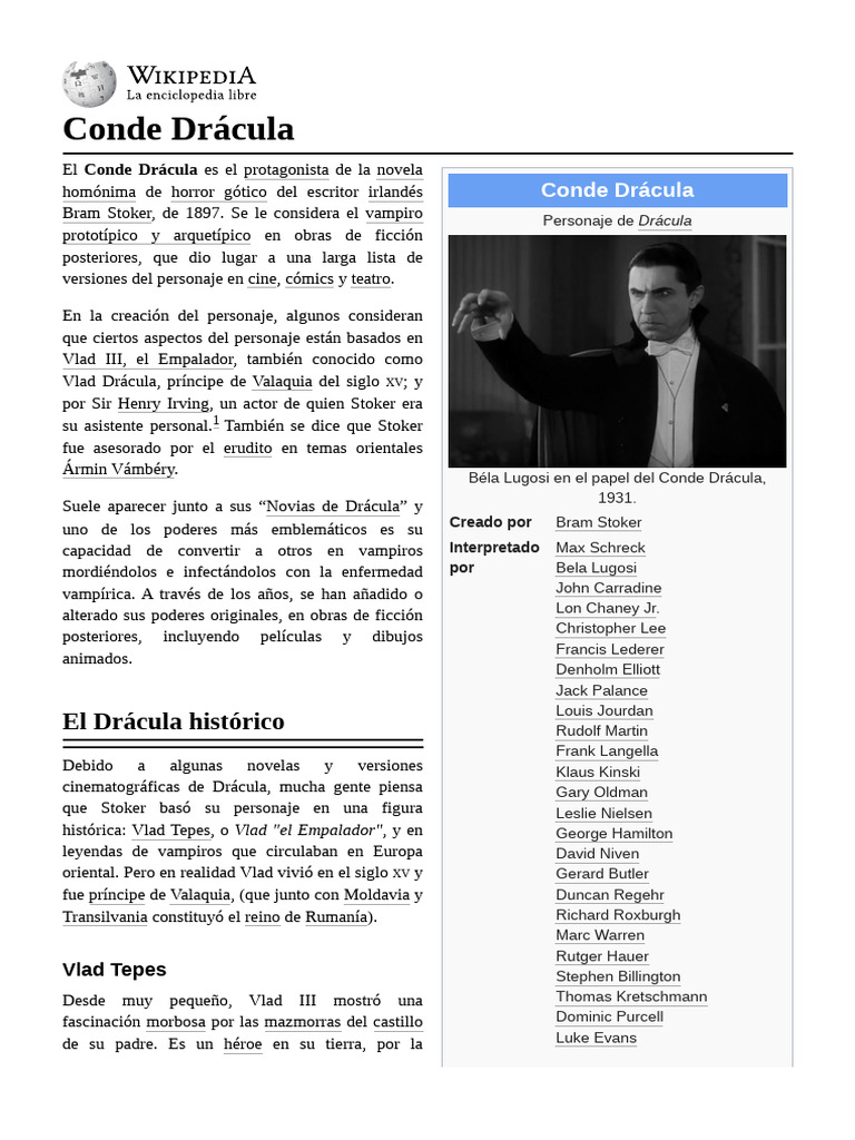 El Conde Drácula: Orígenes y Legado | PDF | Conde Drácula | Abraham Van ...