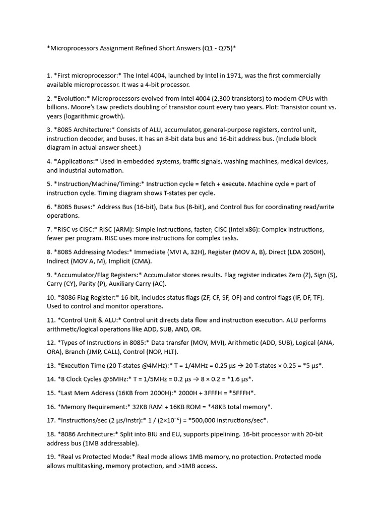 Microprocessors Assignment Refined Short Answers | PDF | Central Processing Unit | Microprocessor