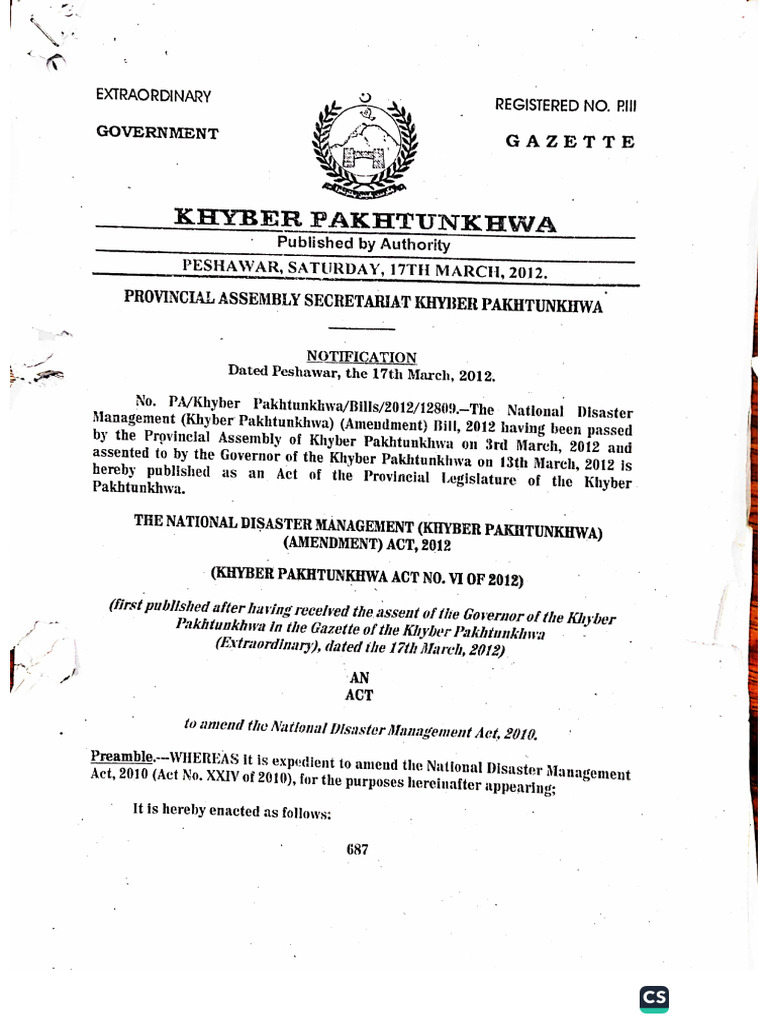 Khyber Pakhtunkhwa Amendment Act, 2012 | PDF