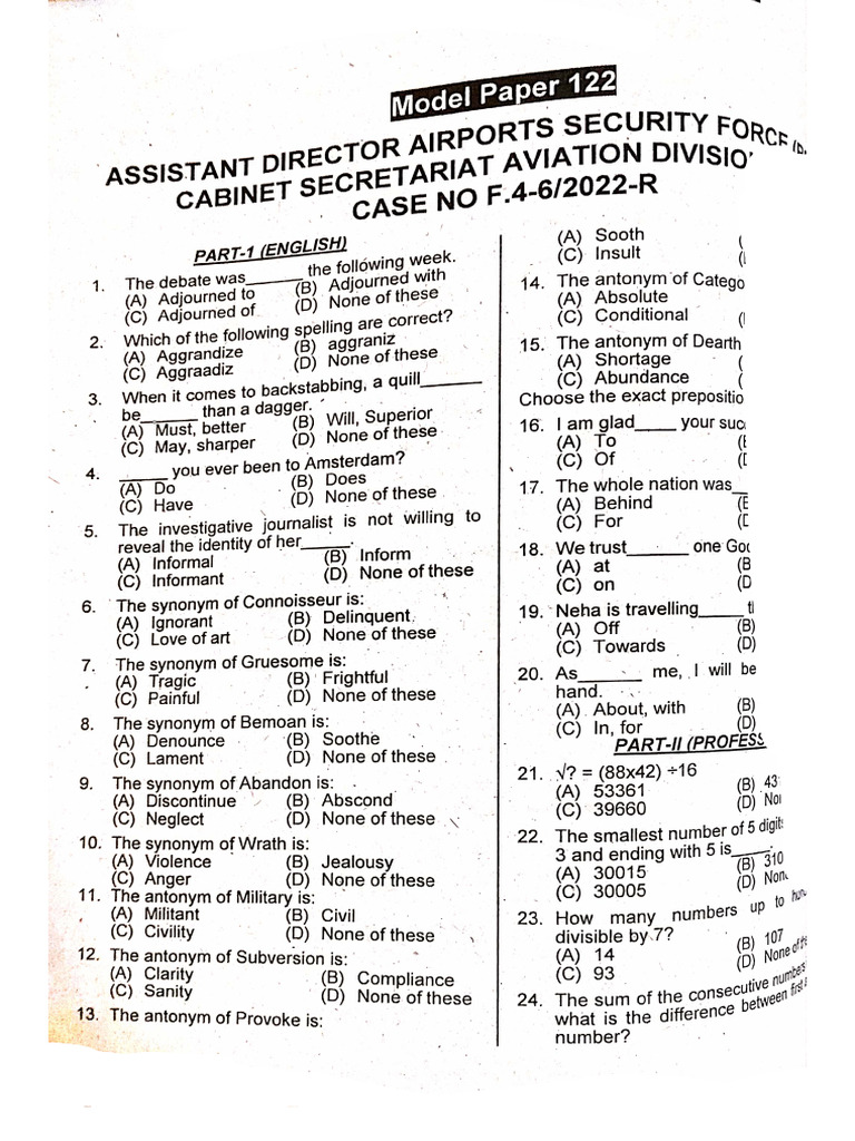 FPSC ASF AD 2021-2022 Solved Papers | PDF