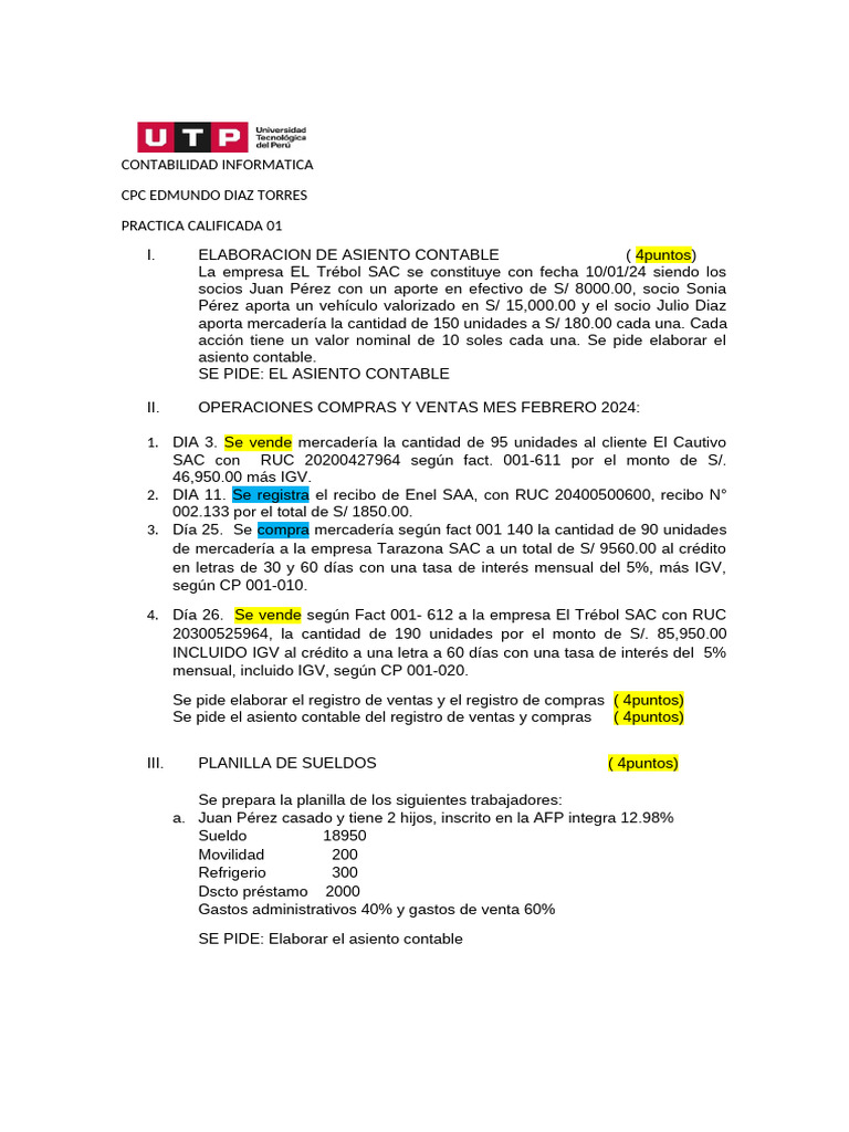 Tarea Academica 01 Contab - Informatica | PDF | Economias | Servicios financieros