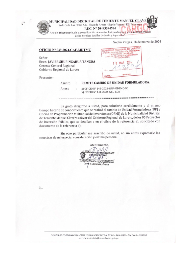 Municipalidad Distrital de Teniente Manuel Clave | PDF