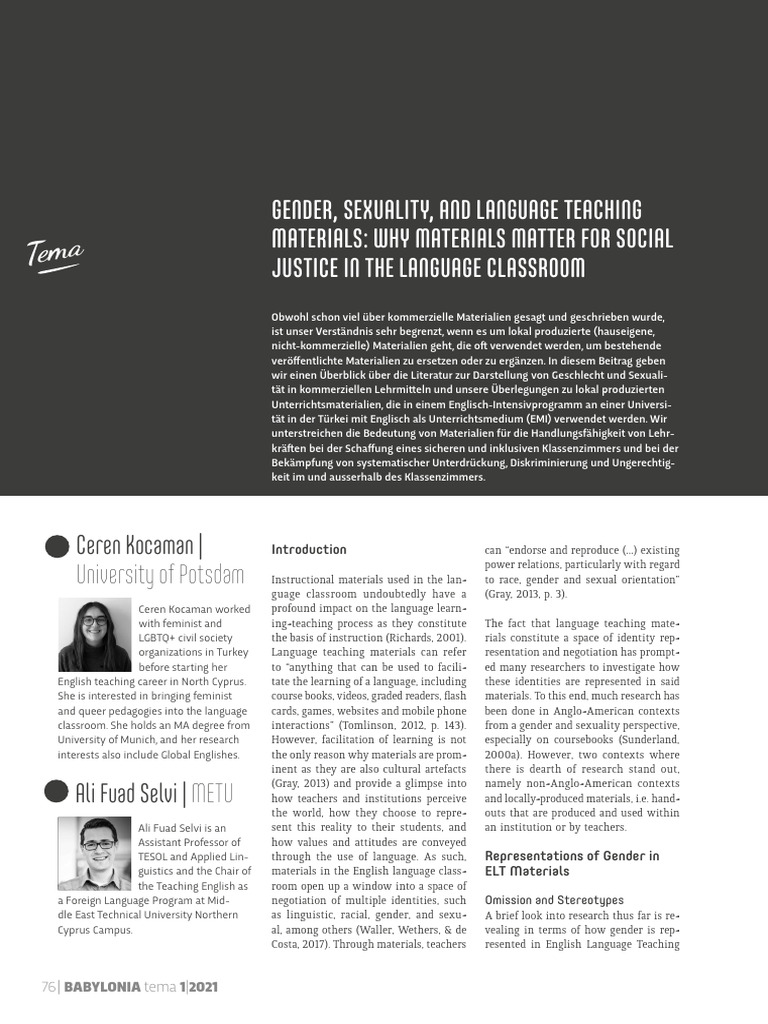 Language, Gender and Sexuality in Materials | PDF | English As A Second ...