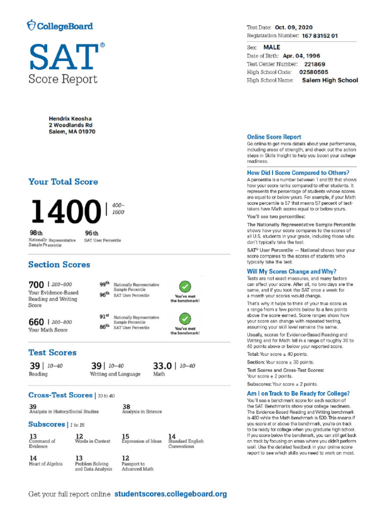 Hendrix Keosha Oct. 2020 SAT | PDF