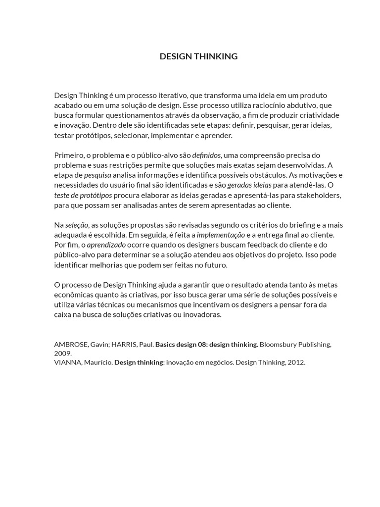 Etapas do Processo de Design Thinking | PDF