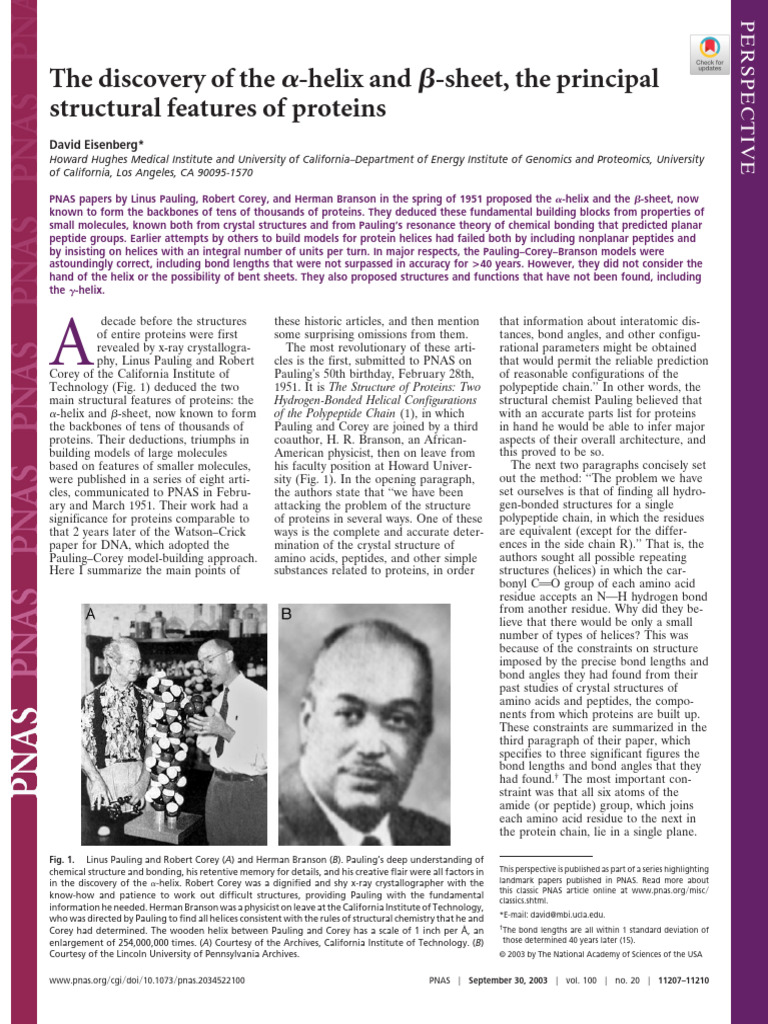 Eisenberg 2003 the Discovery of the α Helix and β Sheet the Principal ...