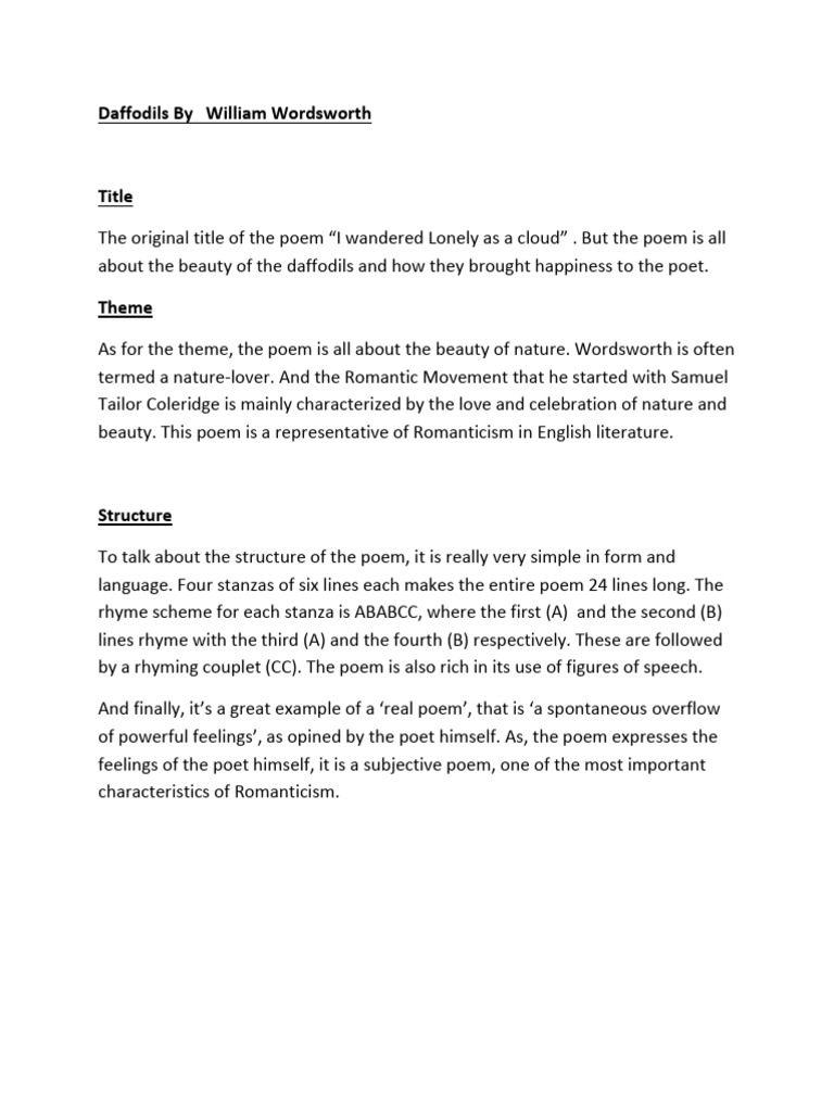 Daffodils by William Wordsworth | PDF | Poetry