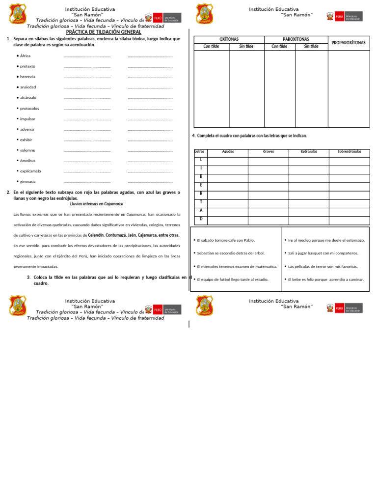 Práctica de Acentuación en Español | PDF