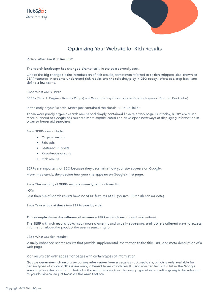 Optimizing Your Website For Rich Results-Transcript | PDF | Search Engine Optimization | World ...