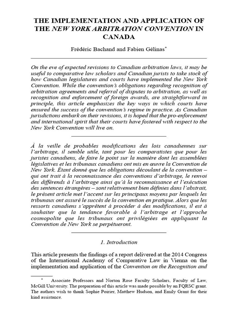 U5RR9 1 - Bachand NYC Overview Canada | PDF | Treaty | Arbitration