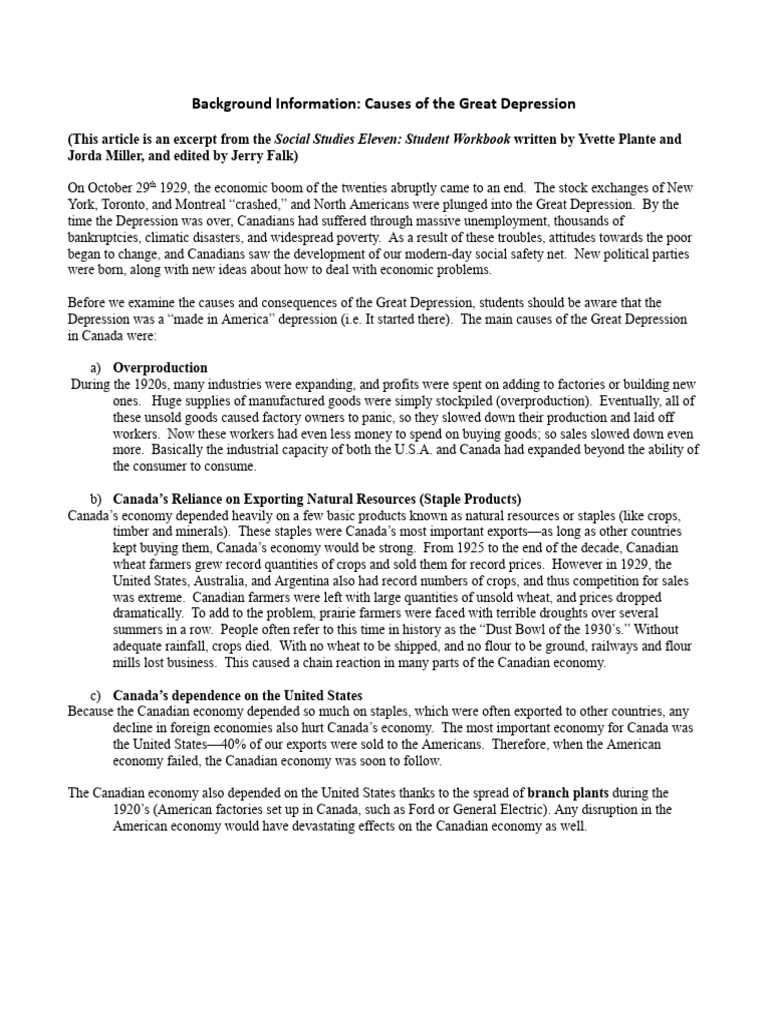 Causes of the Great Depression Explained | PDF | Stocks | Tariff