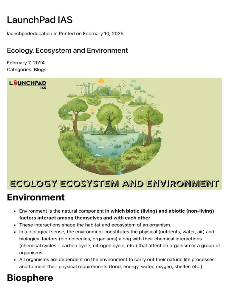 Ecology, Ecosystem and Environment - Launchpad IAS UPSC & PCS ...