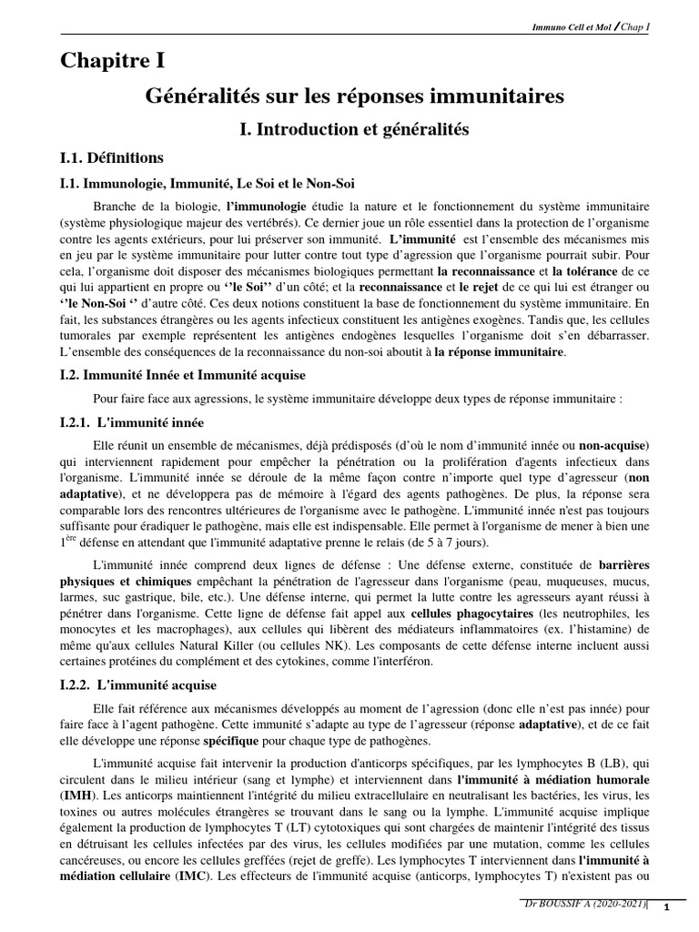 Chapitre I-1 - Introduction Générale | PDF | Système immunitaire | Système immunitaire adaptatif