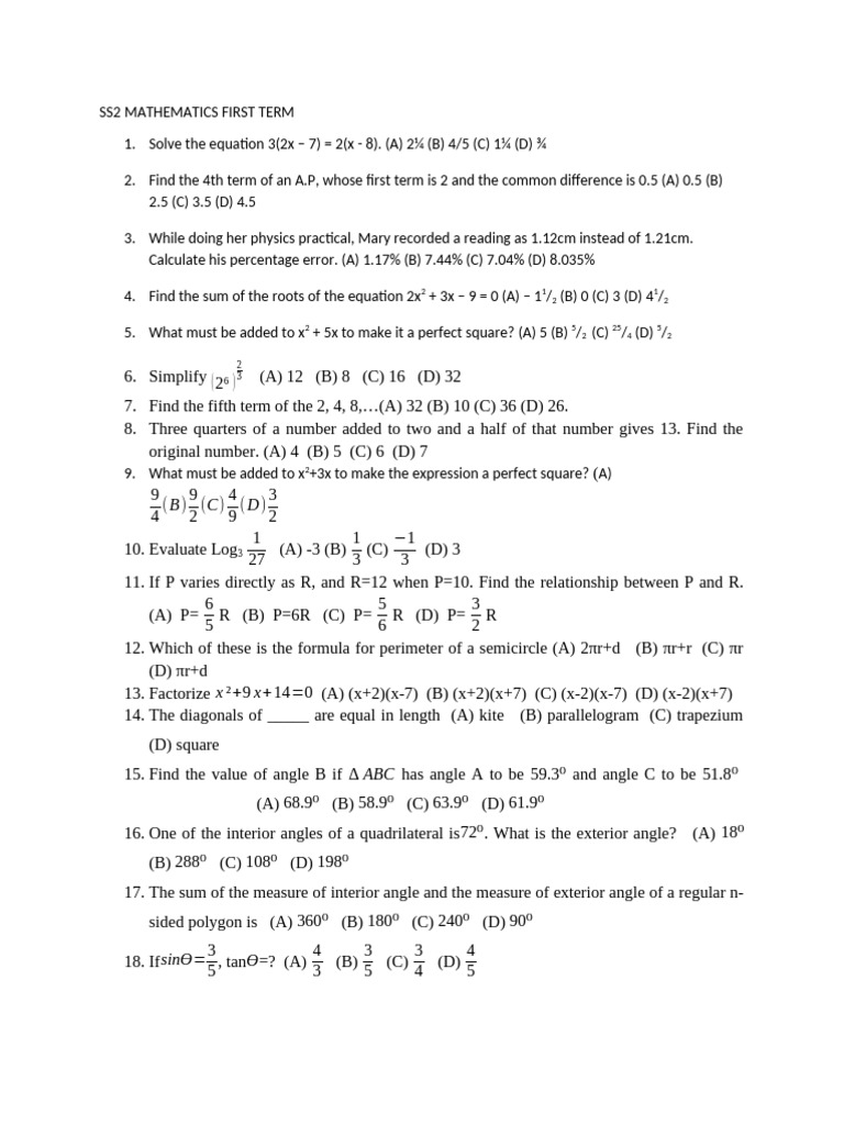 SS2 MATHEMATICS FIRST TERM OUR LADY | PDF | Elementary Geometry | Euclidean Geometry