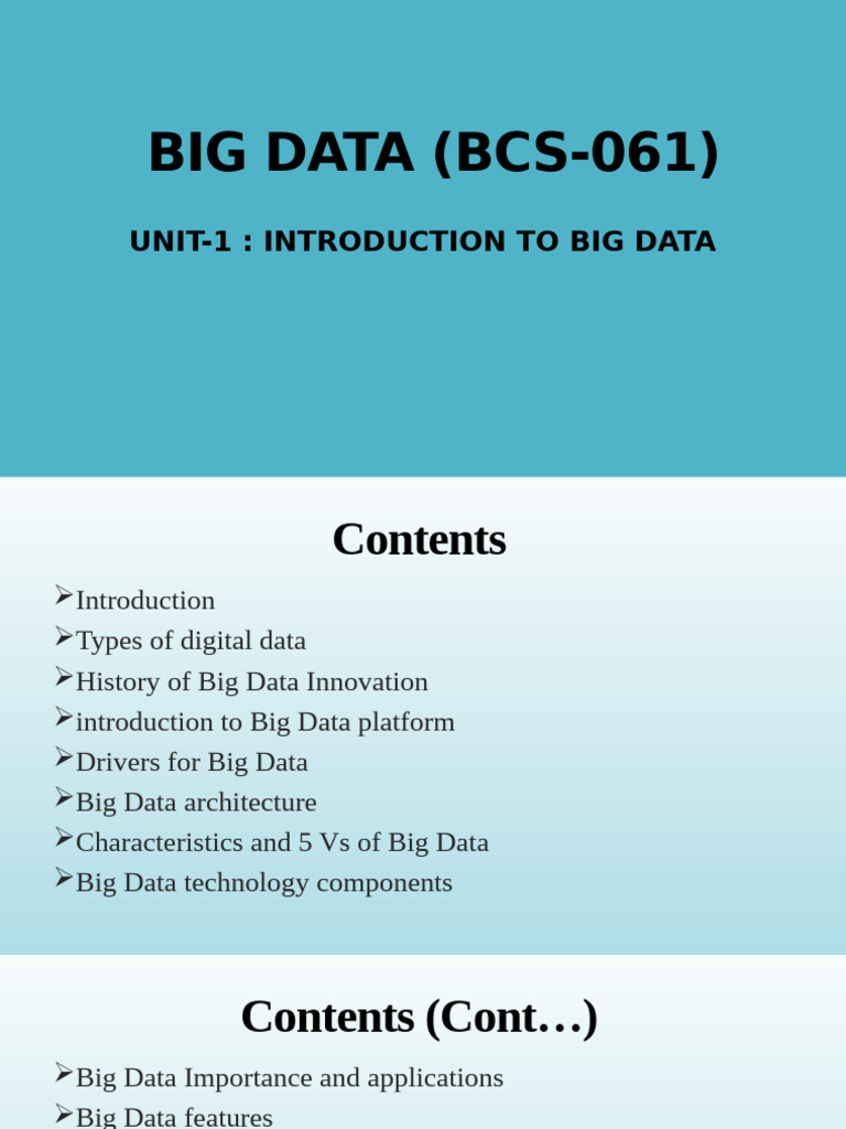 Unit 1 Big Data | PDF | Data Warehouse | Big Data