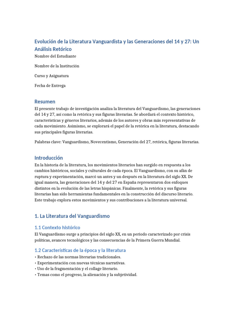 Análisis de Literatura Vanguardista y Retórica | PDF | Vanguardia | Las ...