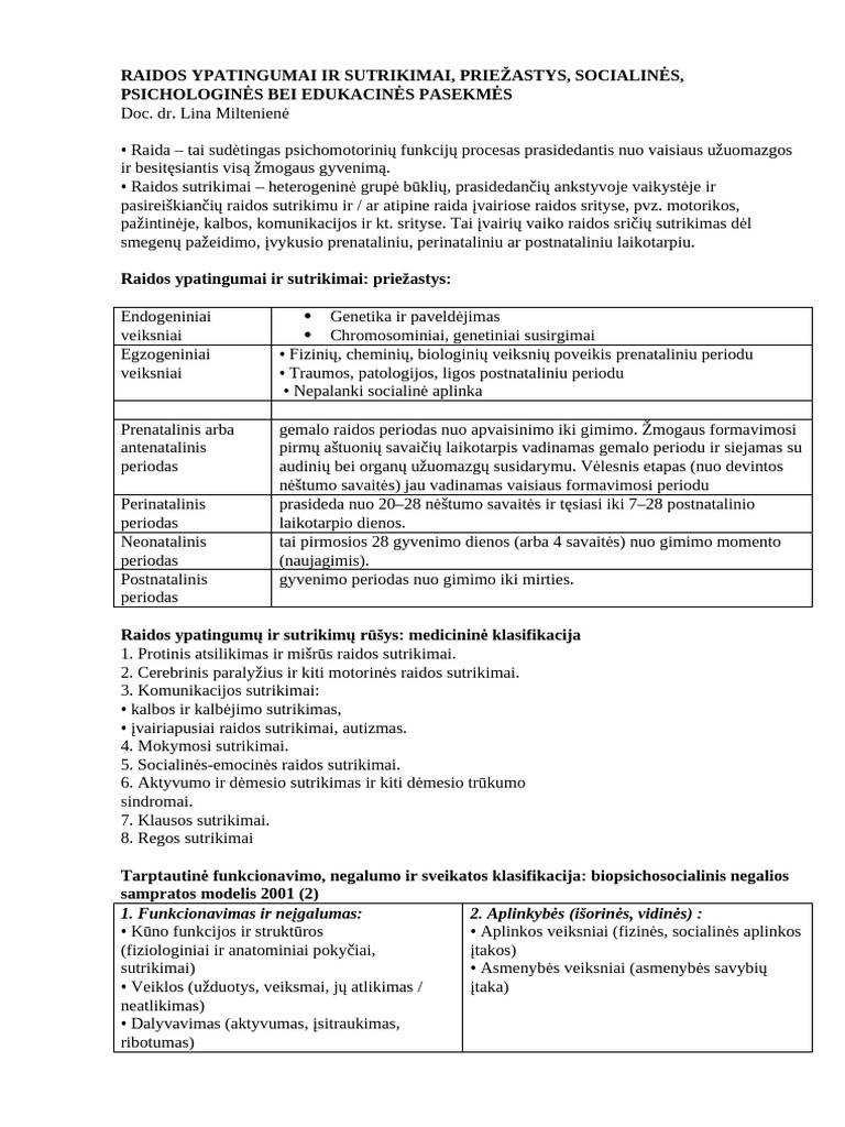 Raidos Ypatumai Ir Sutrikimai Miltenienė | PDF