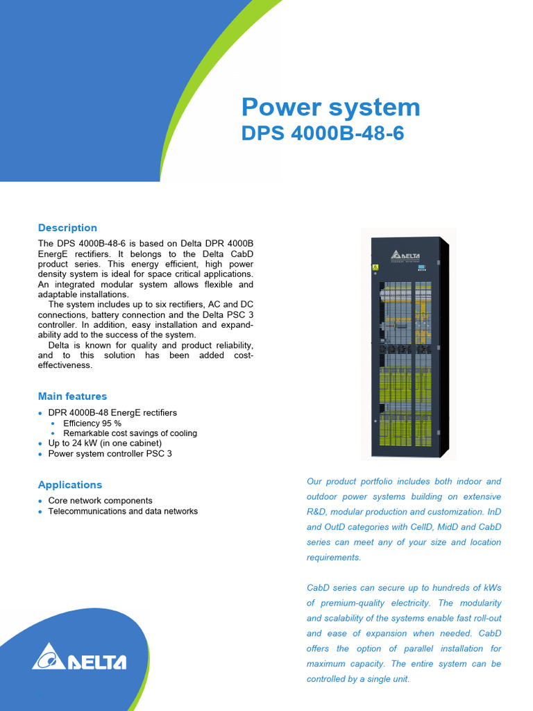 Delta DPS 4000B-48 Power System Overview | PDF | Alternating Current ...