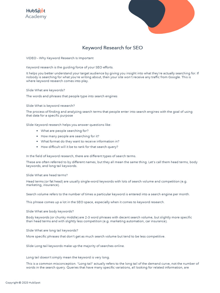 SEO Keyword Research Transcript | PDF | Search Engine Optimization