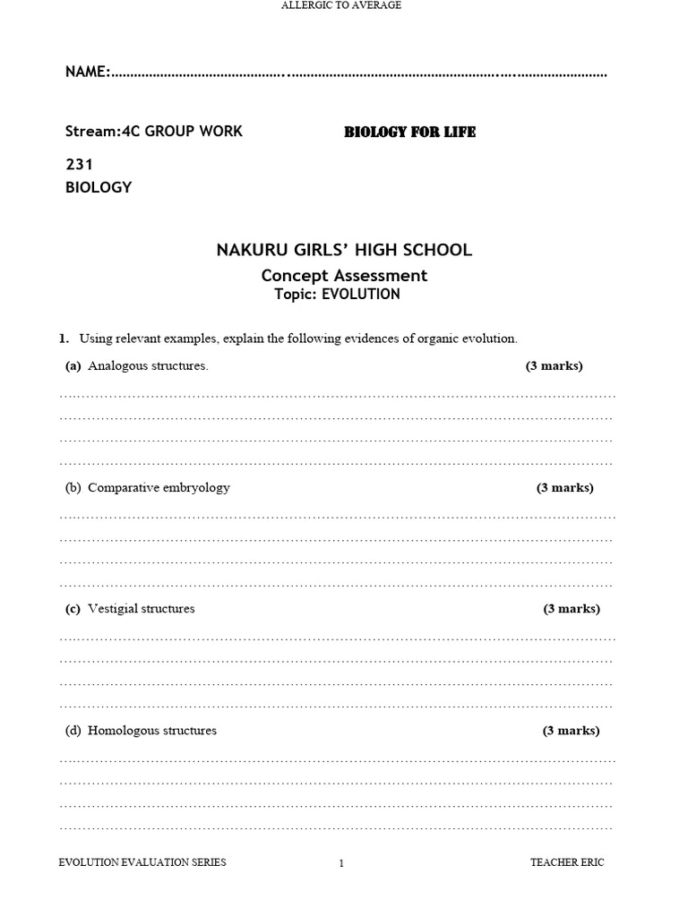 Evolution Evaluation Series | PDF | Biology | Evolution