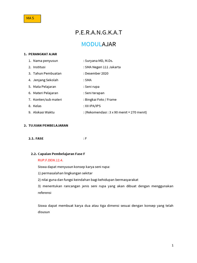 Modul Ajar Seni Rupa - Bingkai Foto _ Frame - Fase F | PDF