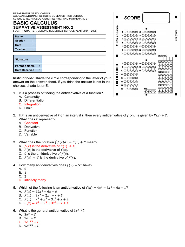 summative-2-answer-key-bacal-Q4 (1) | PDF | Derivative | Function (Mathematics)