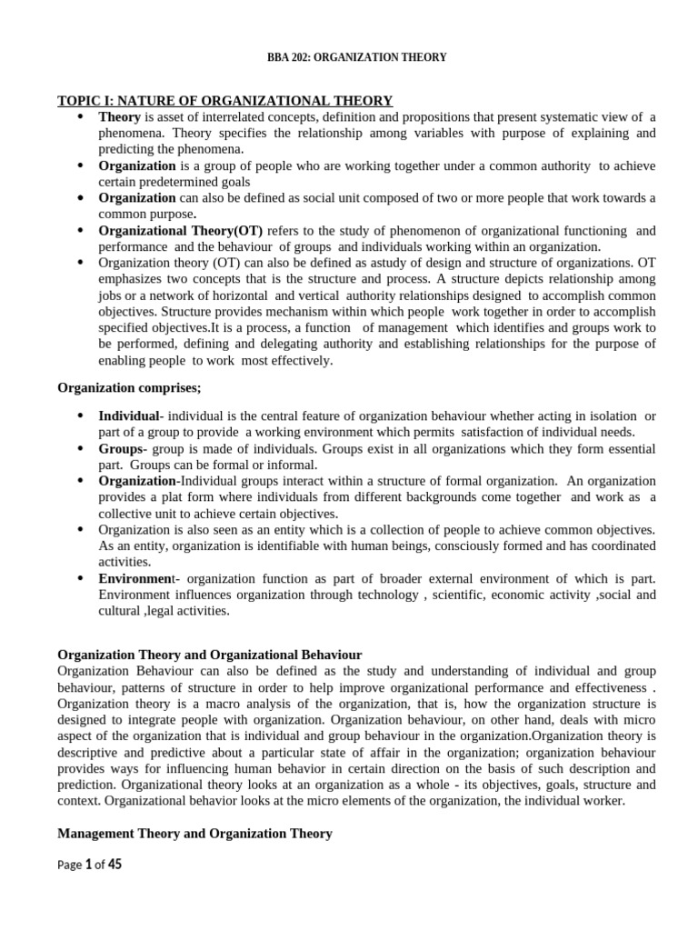 Organization Theory Notes 1 | PDF | Organizational Behavior | System