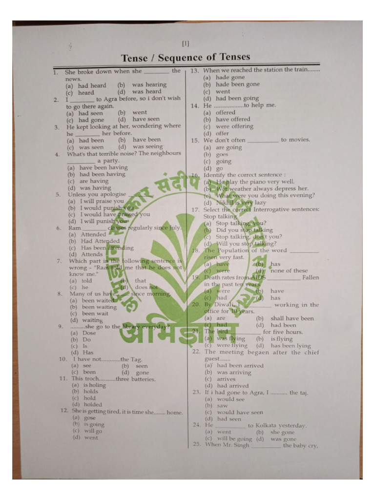 Tense 50 Questions | PDF