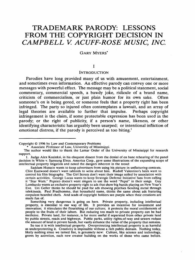 Trademark Parody - Lessons From The Copyright Decision in Campbell ...