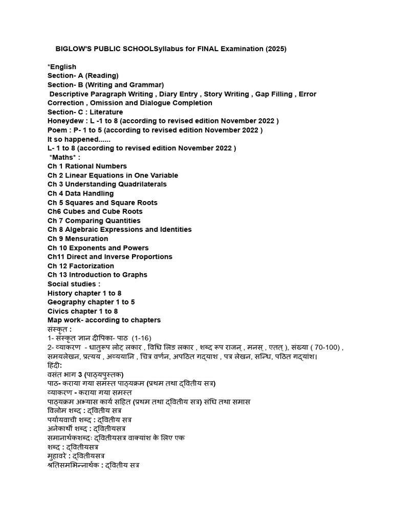 Syllabus 8th Class | PDF