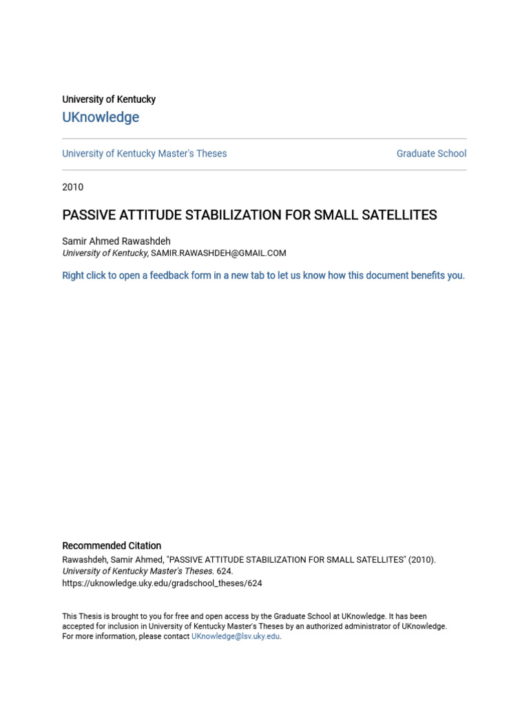 Passive Attitude Stabilization For Small Satellites | PDF | Rotation ...
