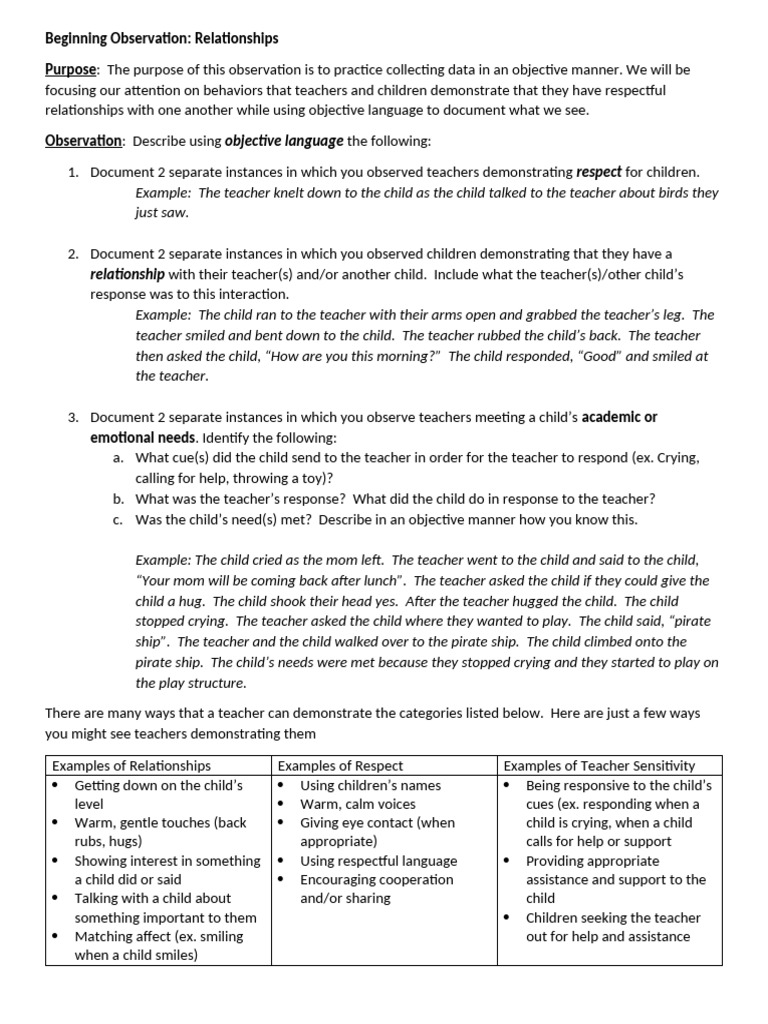 Beginning Observation. Relationships v3 | PDF | Cognition | Human ...