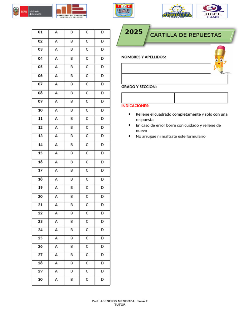 Cartilla para marcar respuestas | PDF
