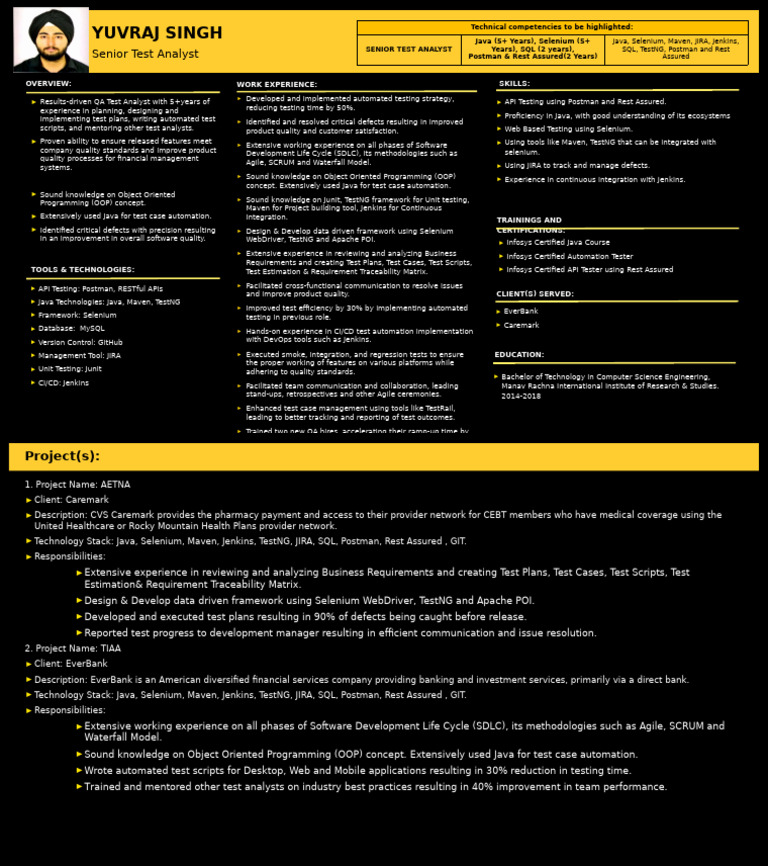 EY CV - Yuvraj Singh - JavaSelenium | PDF | Software Development ...